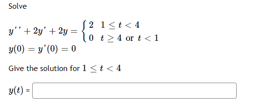Solved Solve y' + 2y' + 2y = = y(0) = y'(0) = 0 Give the | Chegg.com