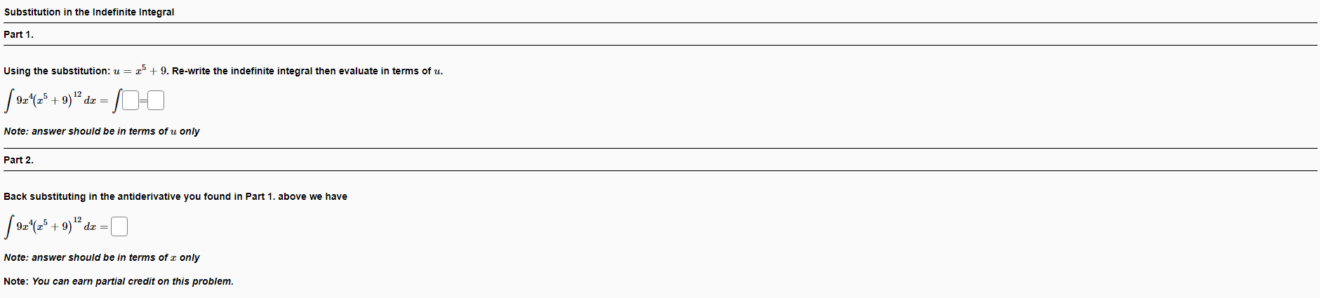 Solved Substitution in the Indefinite IntegralPart 1.Using | Chegg.com