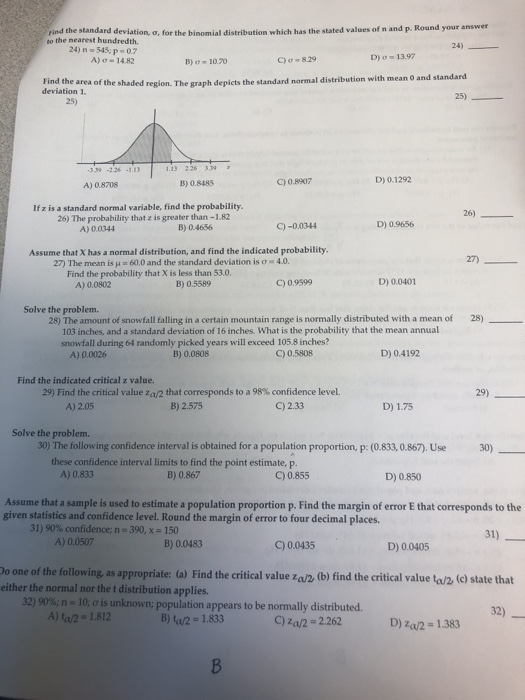 Solved Find the standard deviation, o, for the binomial | Chegg.com