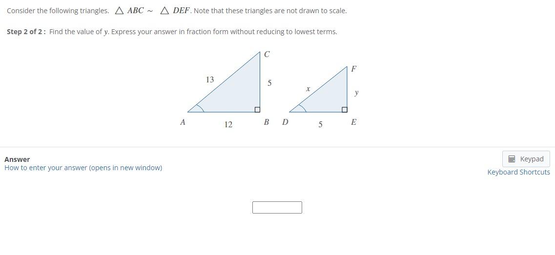 Solved Consider the following triangles. ABC∼ DEF. Note | Chegg.com