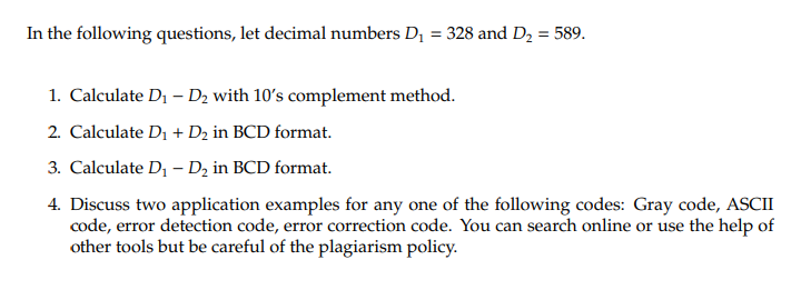 Solved In the following questions, let decimal numbers | Chegg.com