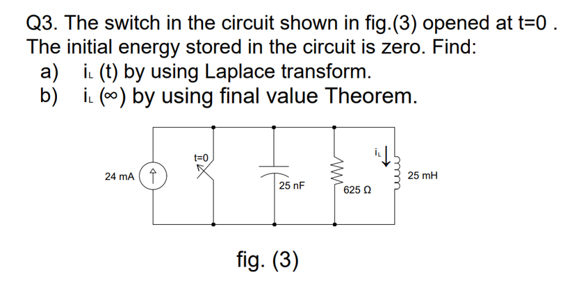 Solved Q3. ﻿The switch in the circuit shown in fig.(3) | Chegg.com