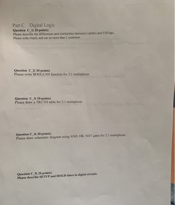 Solved Part C. Digital Logic Question C 1( 20 points) Please | Chegg.com