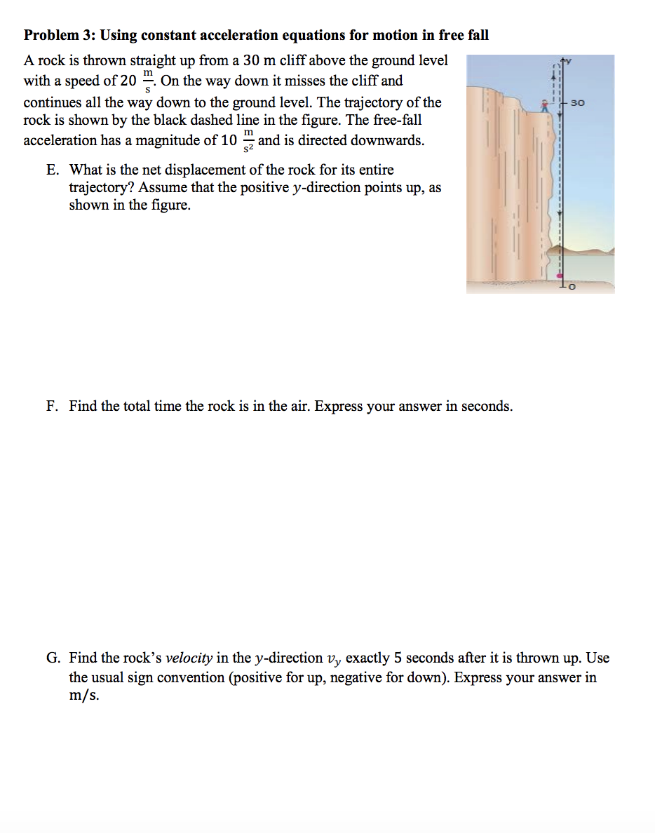 Solved Problem 3: Using constant acceleration equations for | Chegg.com