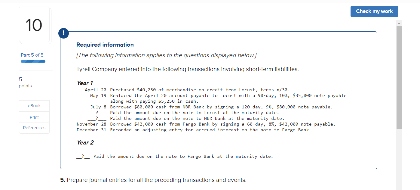 Solved 10 Part 5 of 5 5 points eBook Print References ! | Chegg.com