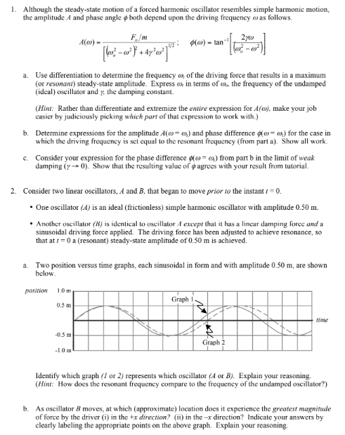Solved I. Although the steady-state motion of a forced | Chegg.com