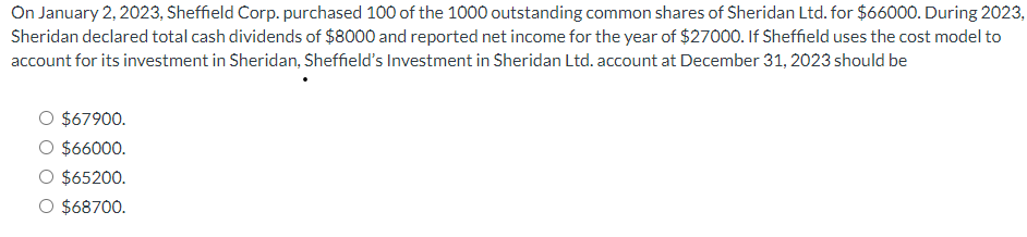Solved On January 2,2023 , Sheffield Corp. purchased 100 of | Chegg.com