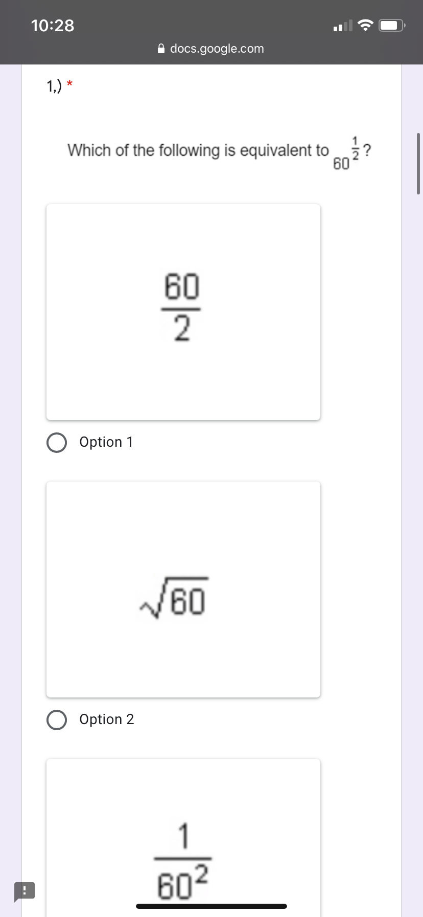 Solved 10:28 A docs.google.com 1,) Which of the following is | Chegg.com