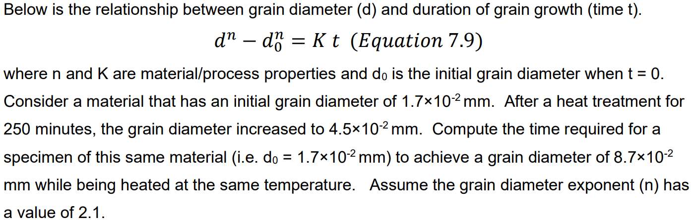Solved = Below is the relationship between grain diameter | Chegg.com