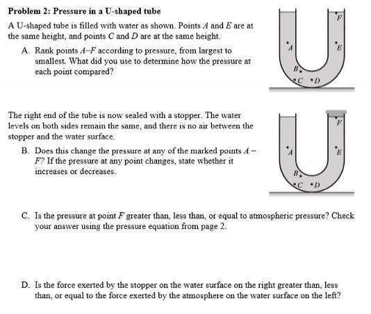 Solved Problem 2: Pressure in a U-shaped tube A U-shaped | Chegg.com