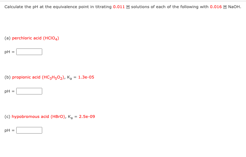 Solved Calculate the pH at the equivalence point in | Chegg.com