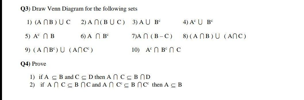 Solved (3) Draw Venn Diagram for the following sets 1) (ANB) | Chegg.com