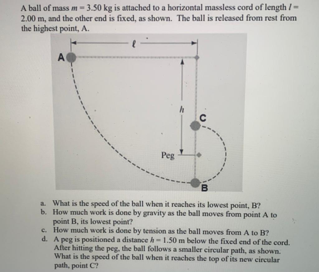 Solved A ball of mass m= 3.50 kg is attached to a horizontal | Chegg.com