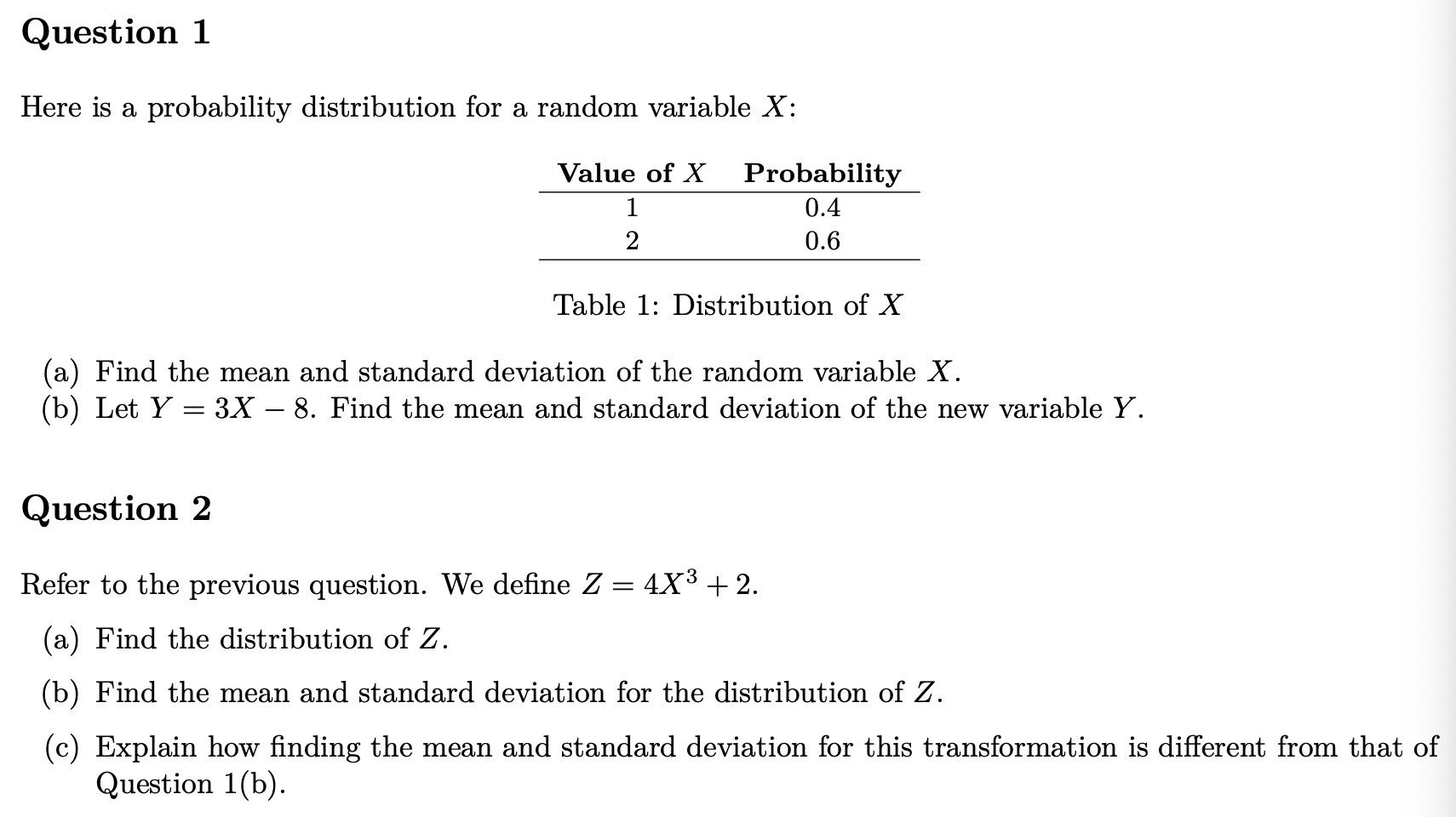 Solved Here is a probability distribution for a random | Chegg.com