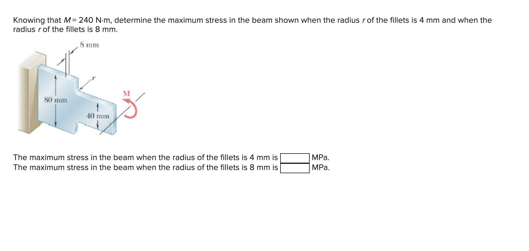 Solved Knowing that M=240N*m, ﻿determine the maximum stress | Chegg.com
