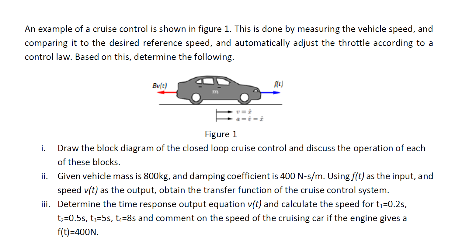 Solved An example of a cruise control is shown in figure 1. | Chegg.com
