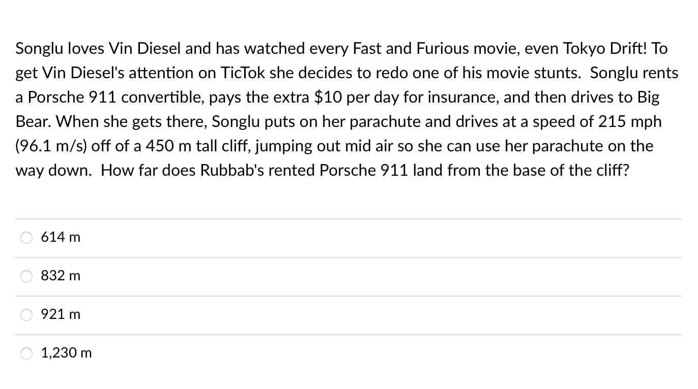 Solved Songlu loves Vin Diesel and has watched every Fast | Chegg.com
