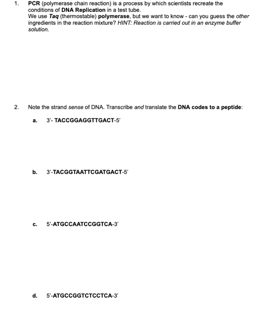 1. PCR (polymerase chain reaction) is a process by | Chegg.com