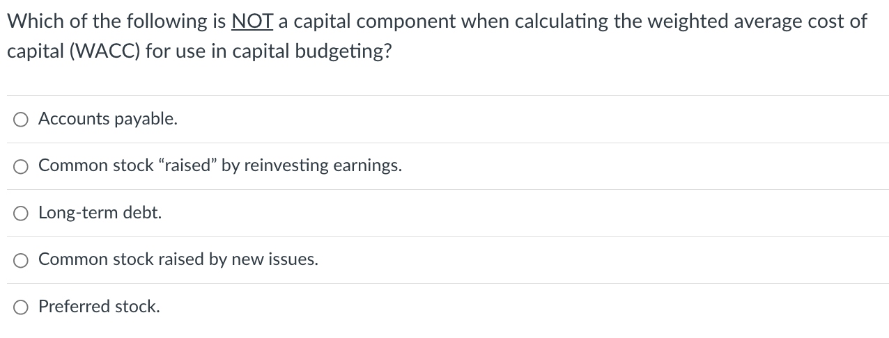 Solved Which of the following is NOT a capital component | Chegg.com
