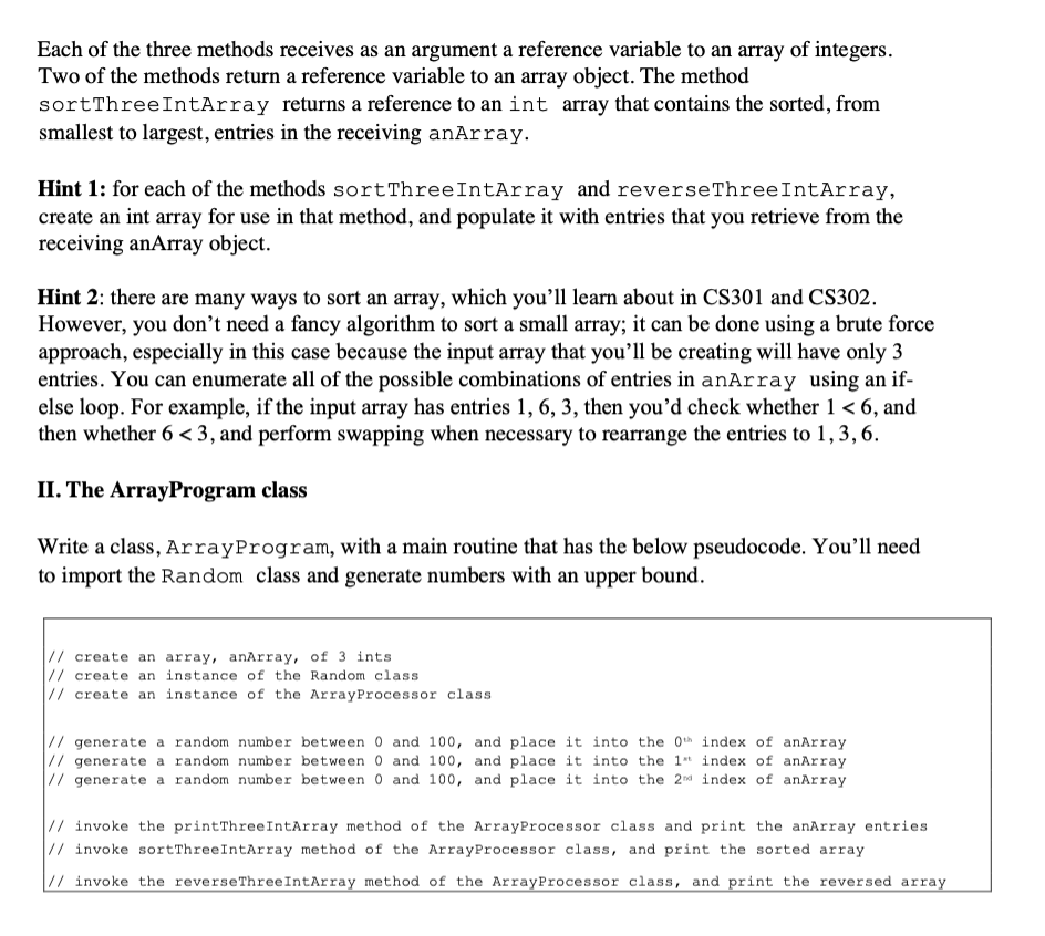 Solved The Array Processor class contains three methods. One | Chegg.com