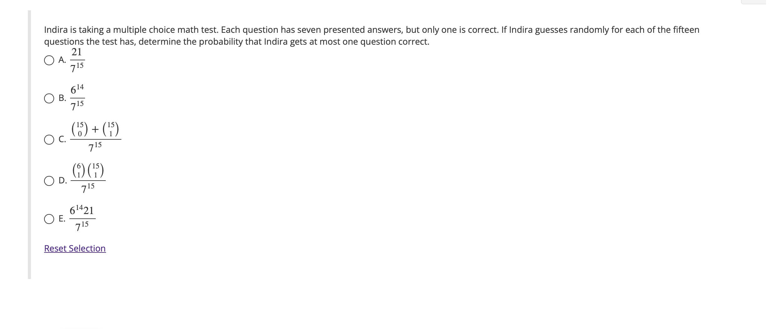 Solved Indira is taking a multiple choice math test. Each | Chegg.com