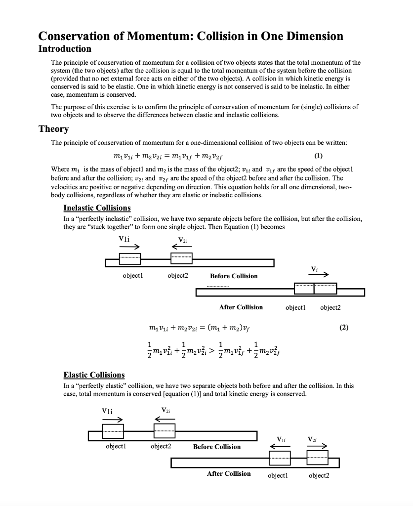 Solved Conservation of Momentum: Collision in One Dimension | Chegg.com