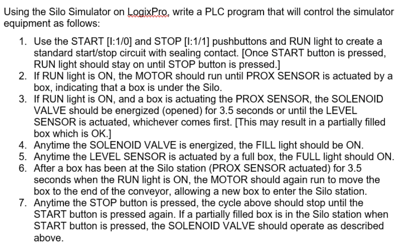 Solved Using the Silo Simulator on LogixPro, write a PLC | Chegg.com