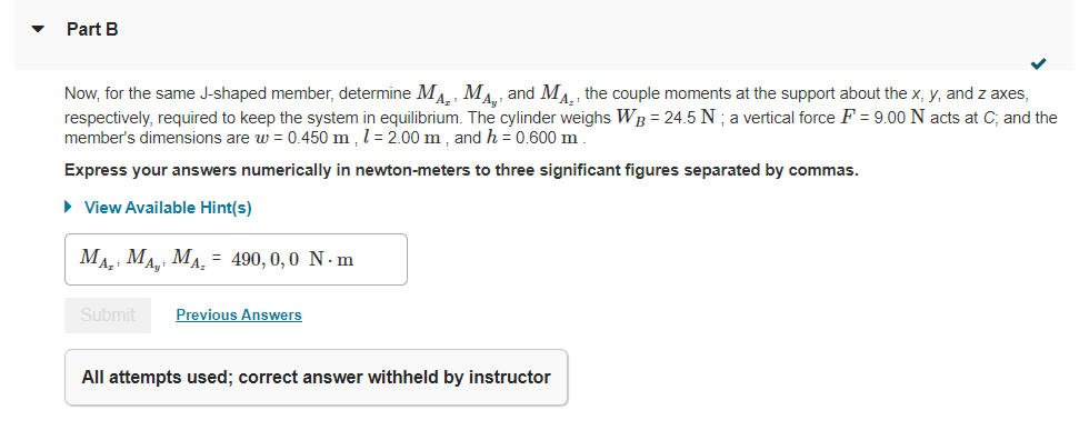 Solved Now, for the same J-shaped member, determine MAx,MAy, | Chegg.com
