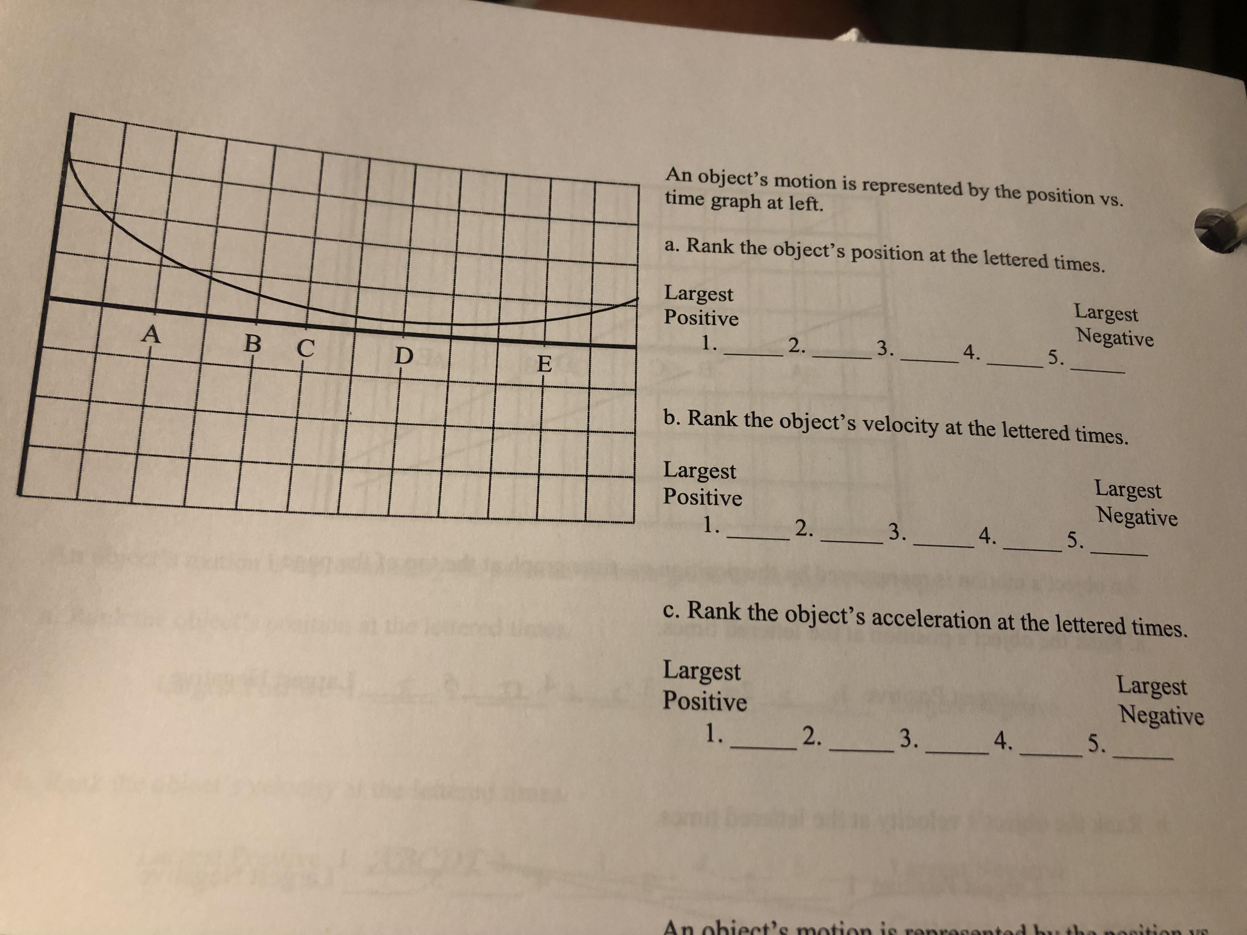 Solved a. Rank the object's position at the lettered times. | Chegg.com