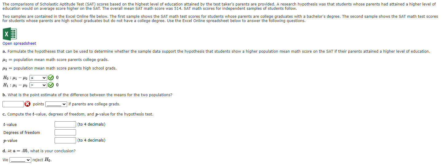 Solved The comparisons of Scholastic Aptitude Test (SAT) | Chegg.com