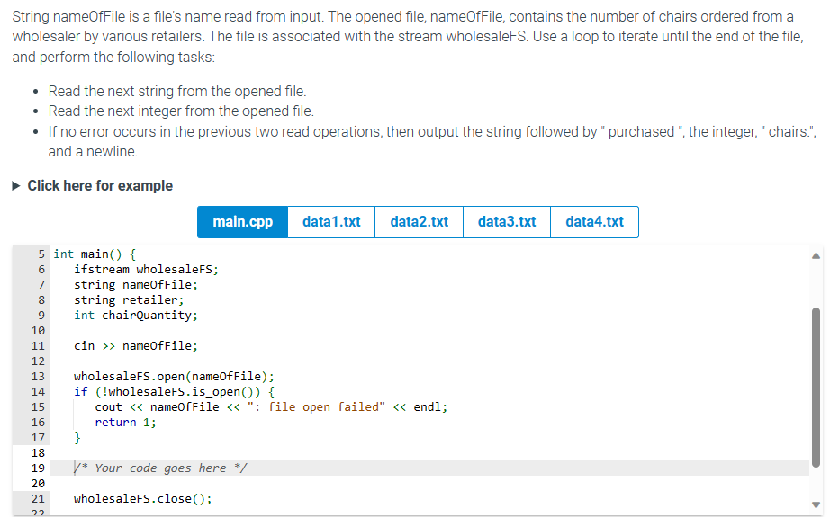 Solved int main() {ifstream wholesalefs;string | Chegg.com Solved int main() {ifstream wholesalefs;string | Chegg.com
