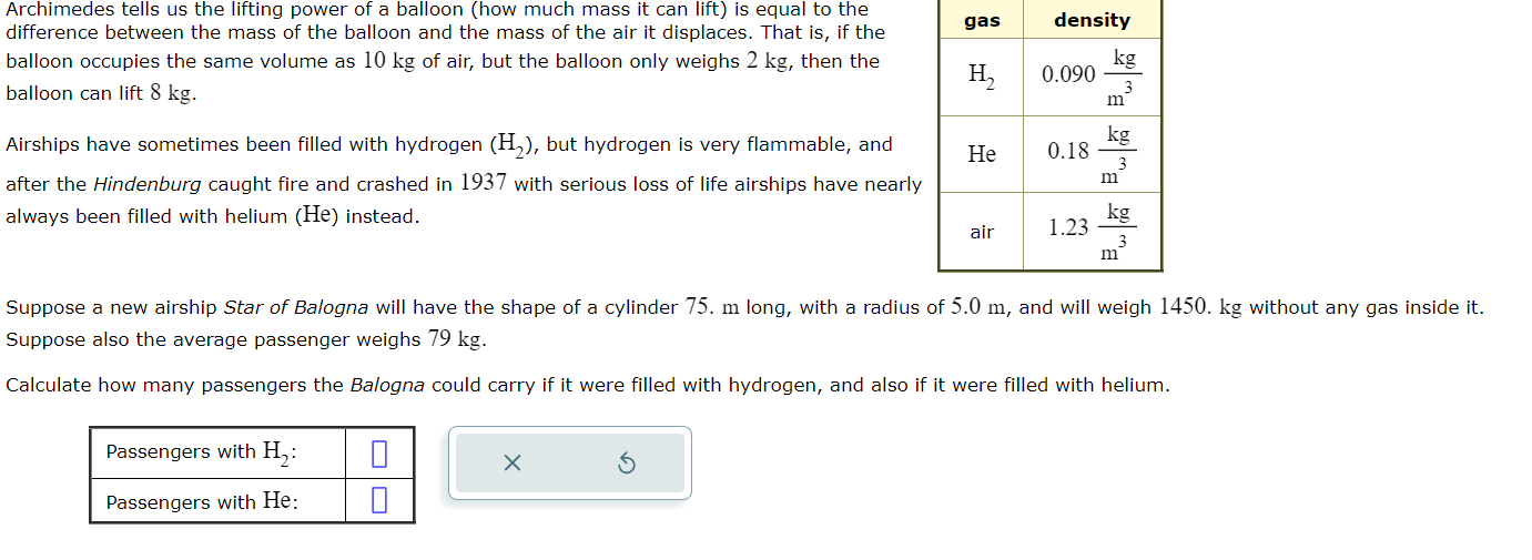 Solved Archimedes tells us the lifting power of a balloon | Chegg.com
