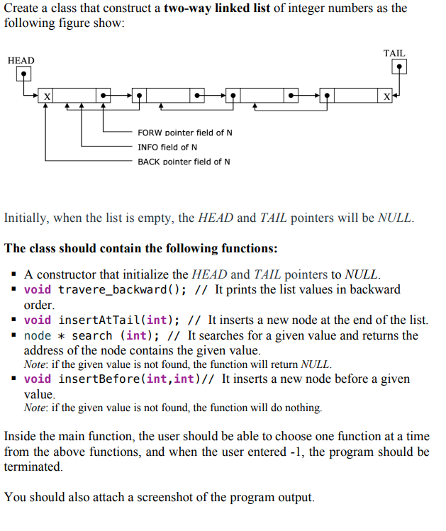 Solved Create A Class That Construct A Two Way Linked List