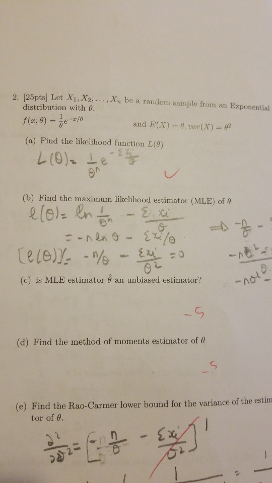 Solved 2. (25pts) Let X1, X2, ..., Xn be a random sample | Chegg.com