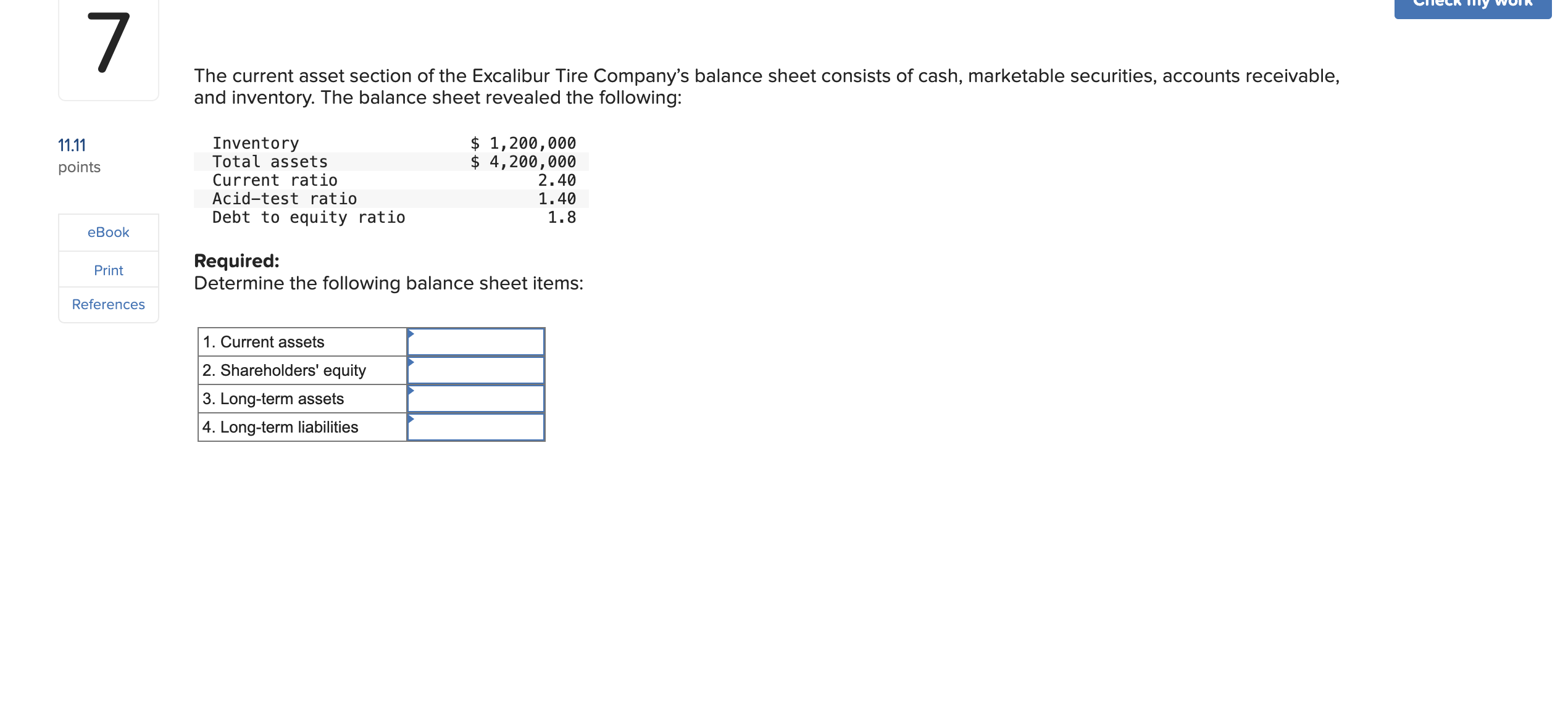 Solved The current asset section of the Excalibur Tire | Chegg.com