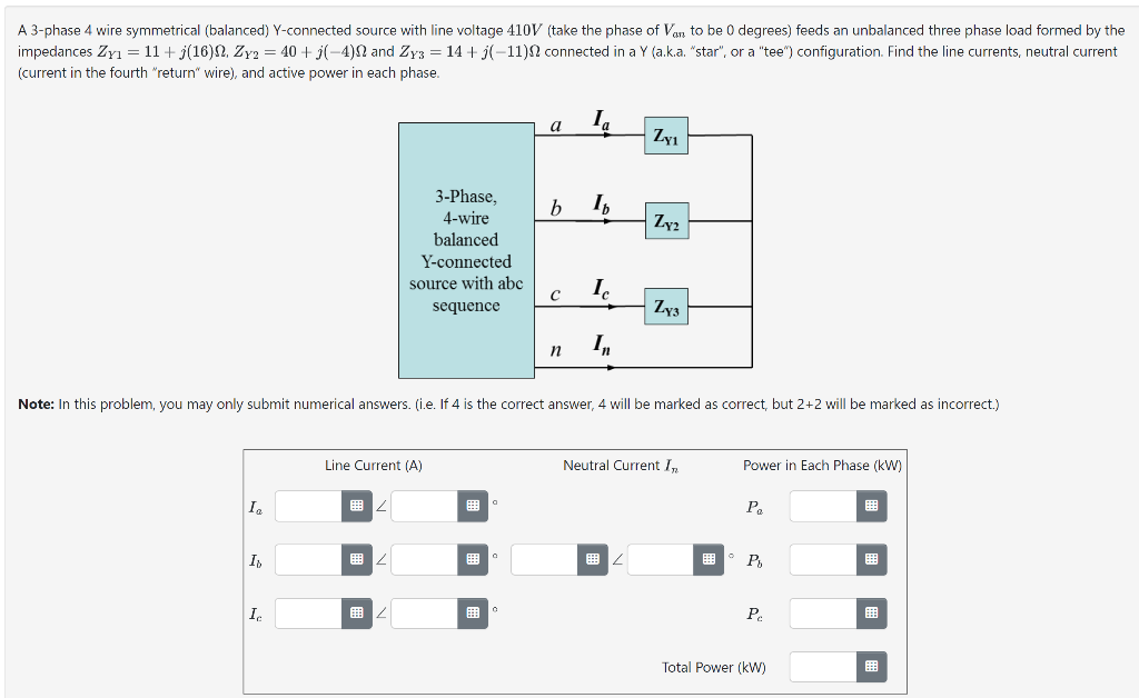 Solved A 3-phase 4 wire symmetrical (balanced) Y-connected | Chegg.com