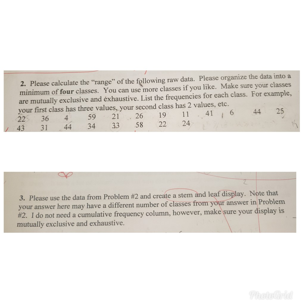 Solved Raw Data Please Organize The Data Into A 2 Please