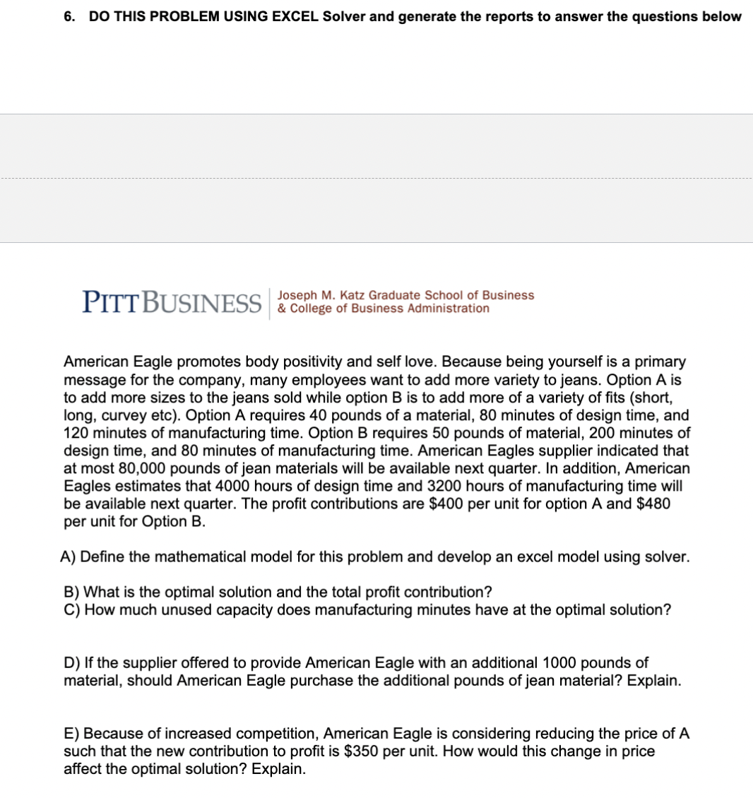 Solved DO THIS PROBLEM USING EXCEL Solver and generate the | Chegg.com