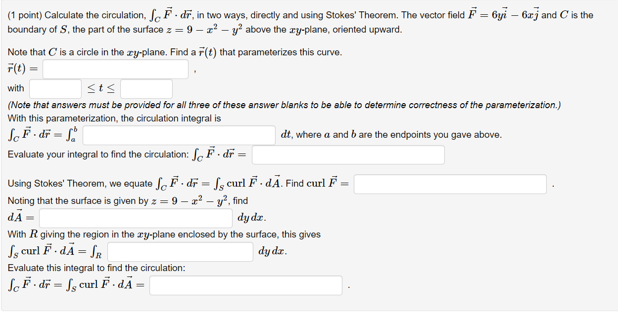 (1 point) Calculate the circulation, ∫CF⋅dr, in two | Chegg.com