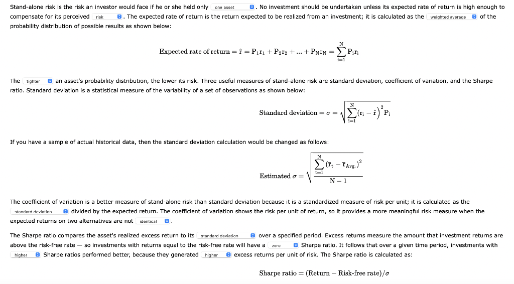 Solved Stand-alone risk is the risk an investor would face | Chegg.com