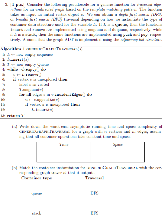 Solved 3. [4 pts.] Consider the following pseudocode for a | Chegg.com