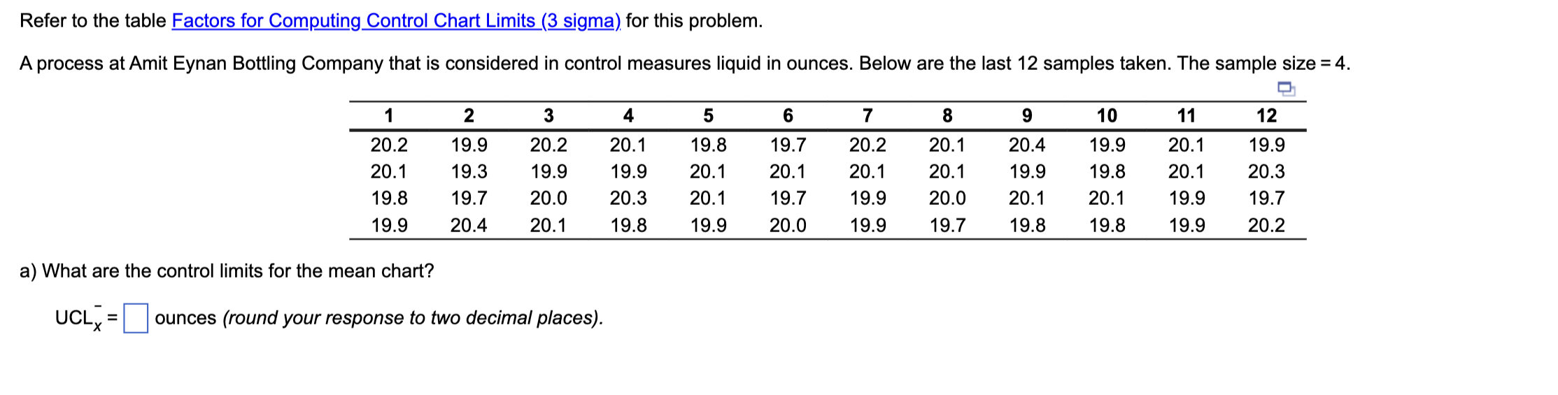 Solved a) UCL-x-bar = (round responses to two decimal | Chegg.com