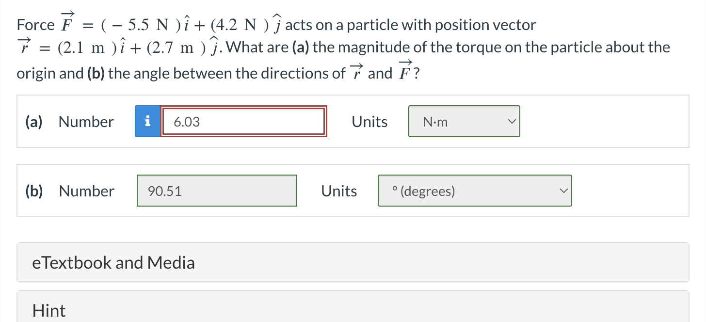Solved Force F=(−5.5 N)i^+(4.2 N)j^ acts on a particle with | Chegg.com
