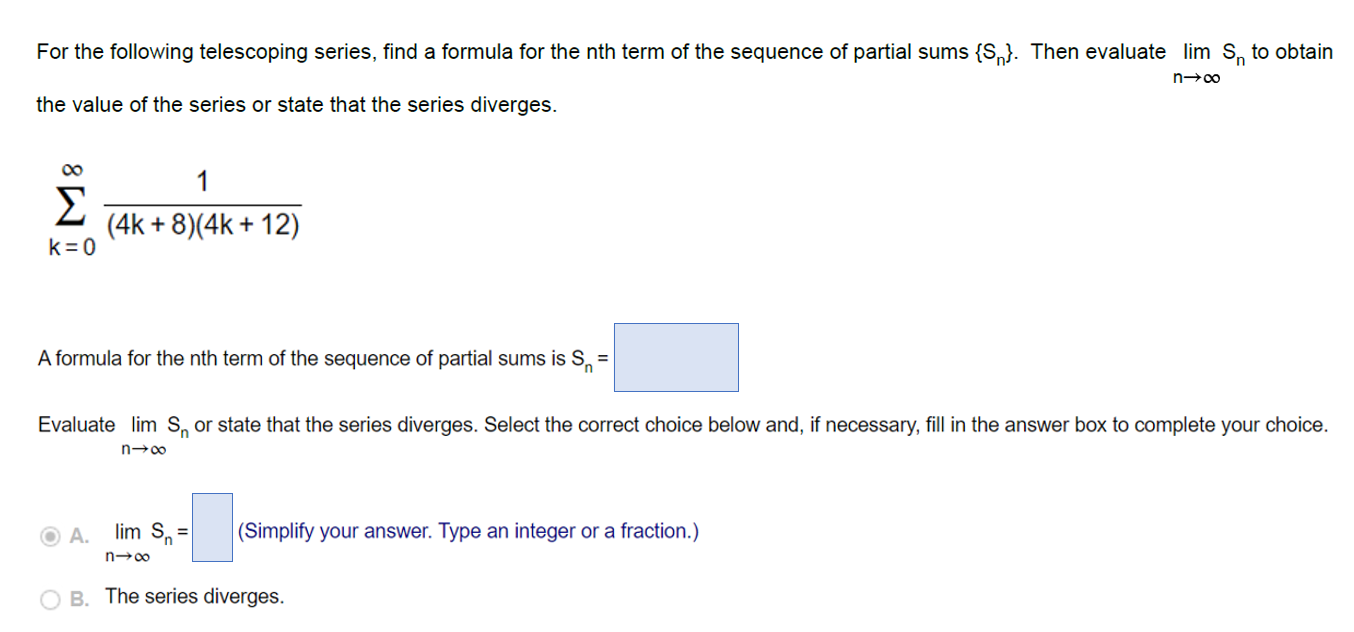 Solved For the following telescoping series, find a formula | Chegg.com
