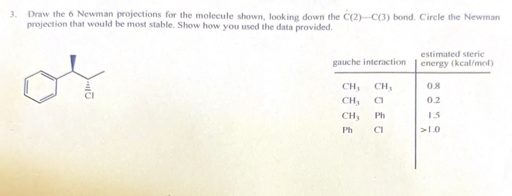 Solved Draw the 6 Newman projections for the molecule shown, | Chegg.com
