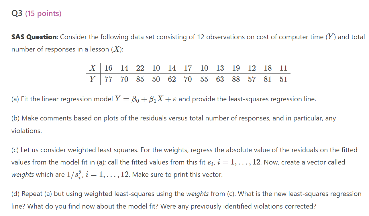 SAS Question: Consider the following data set | Chegg.com