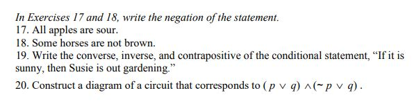 Solved In Exercises 17 and 18, write the negation of the | Chegg.com