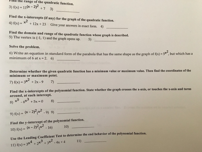 Solved FiRd the range of the quadratic function. | Chegg.com