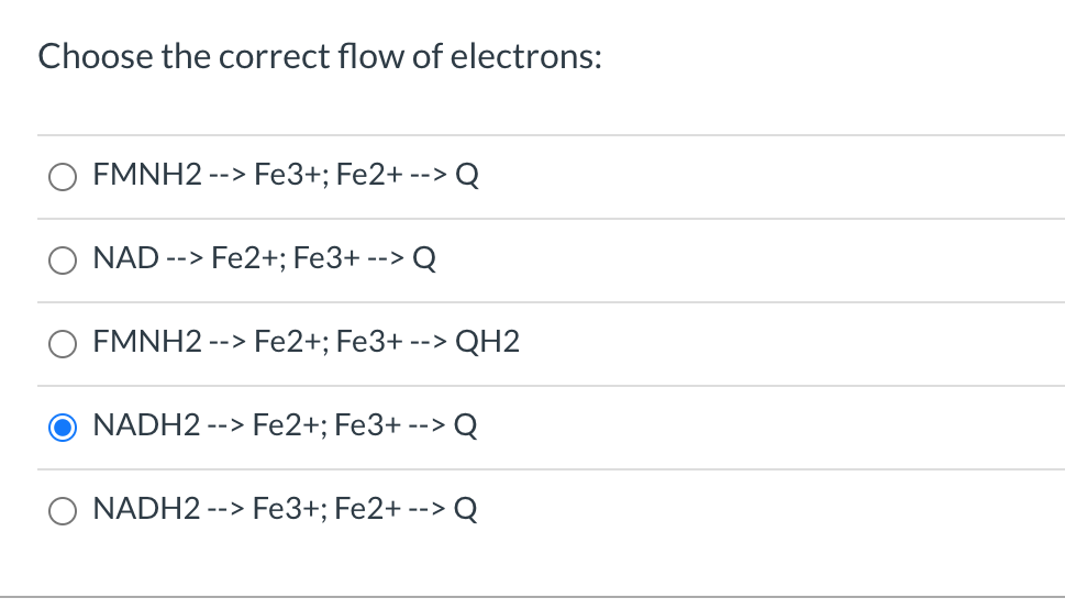 Solved Choose the correct flow of electrons: FMNH2 --> Fe3+; | Chegg.com