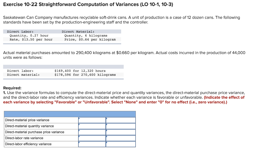 Solved Exercise 10-22 Straightforward Computation of | Chegg.com